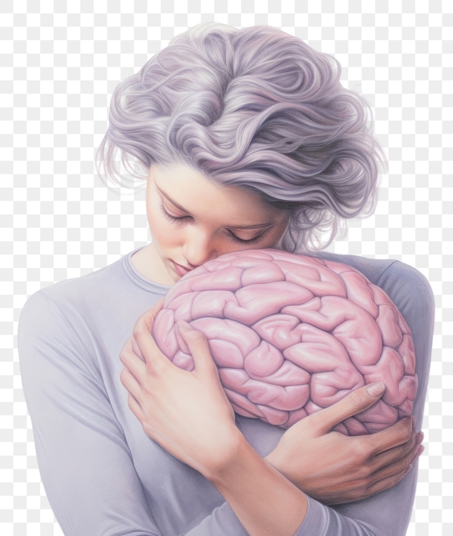 PNG Female hug brain drawing | Free PNG - rawpixel