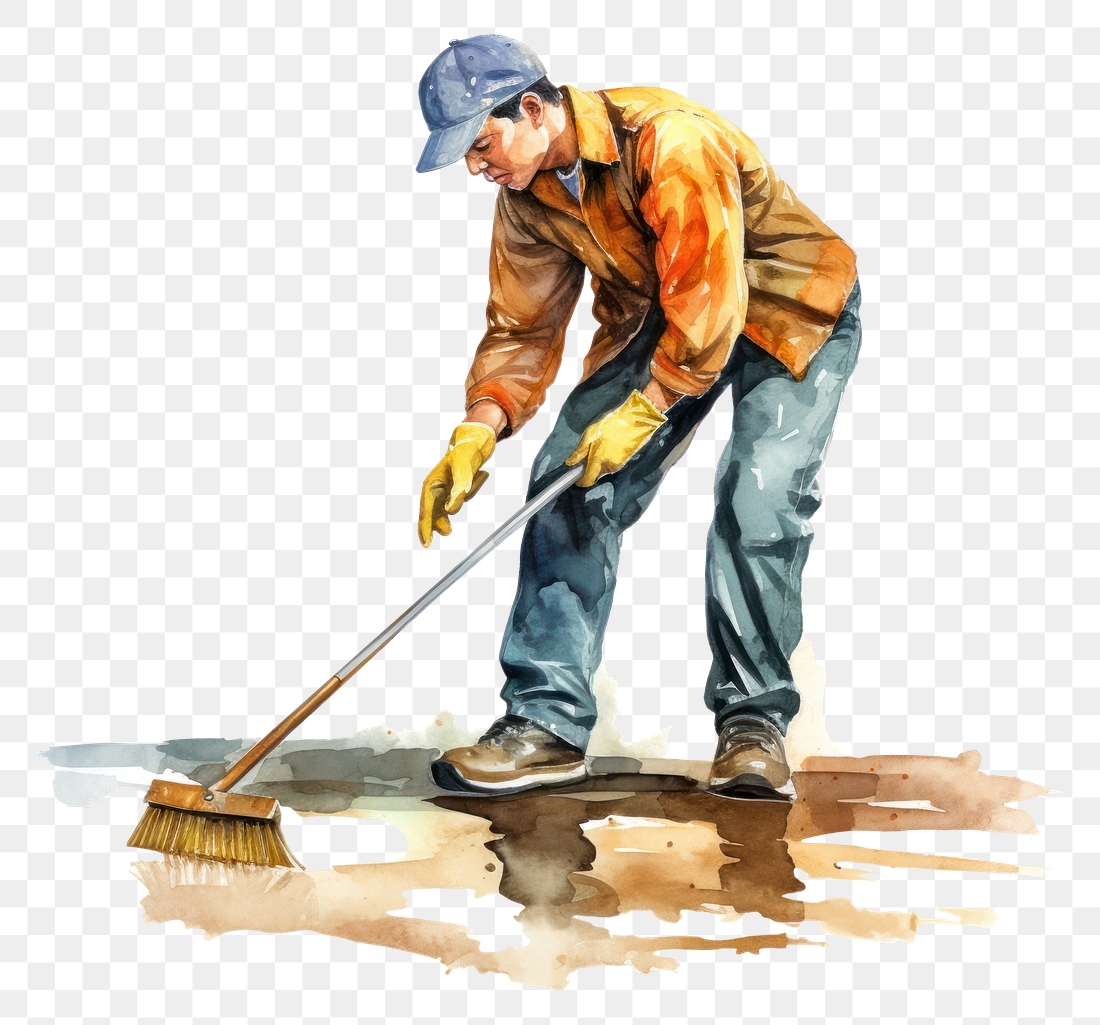 PNG Watercolor man mopping floor | Premium PNG - rawpixel