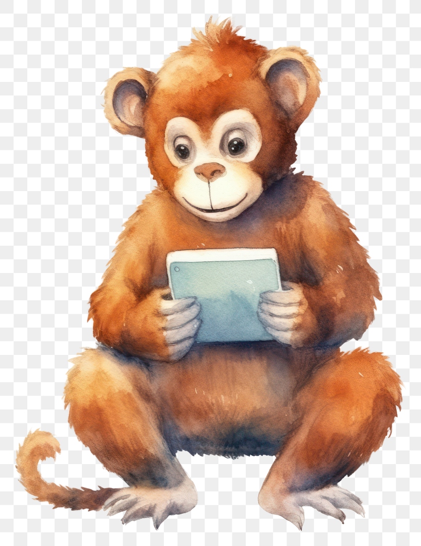 PNG Monkey holding computer animal | Free PNG - rawpixel