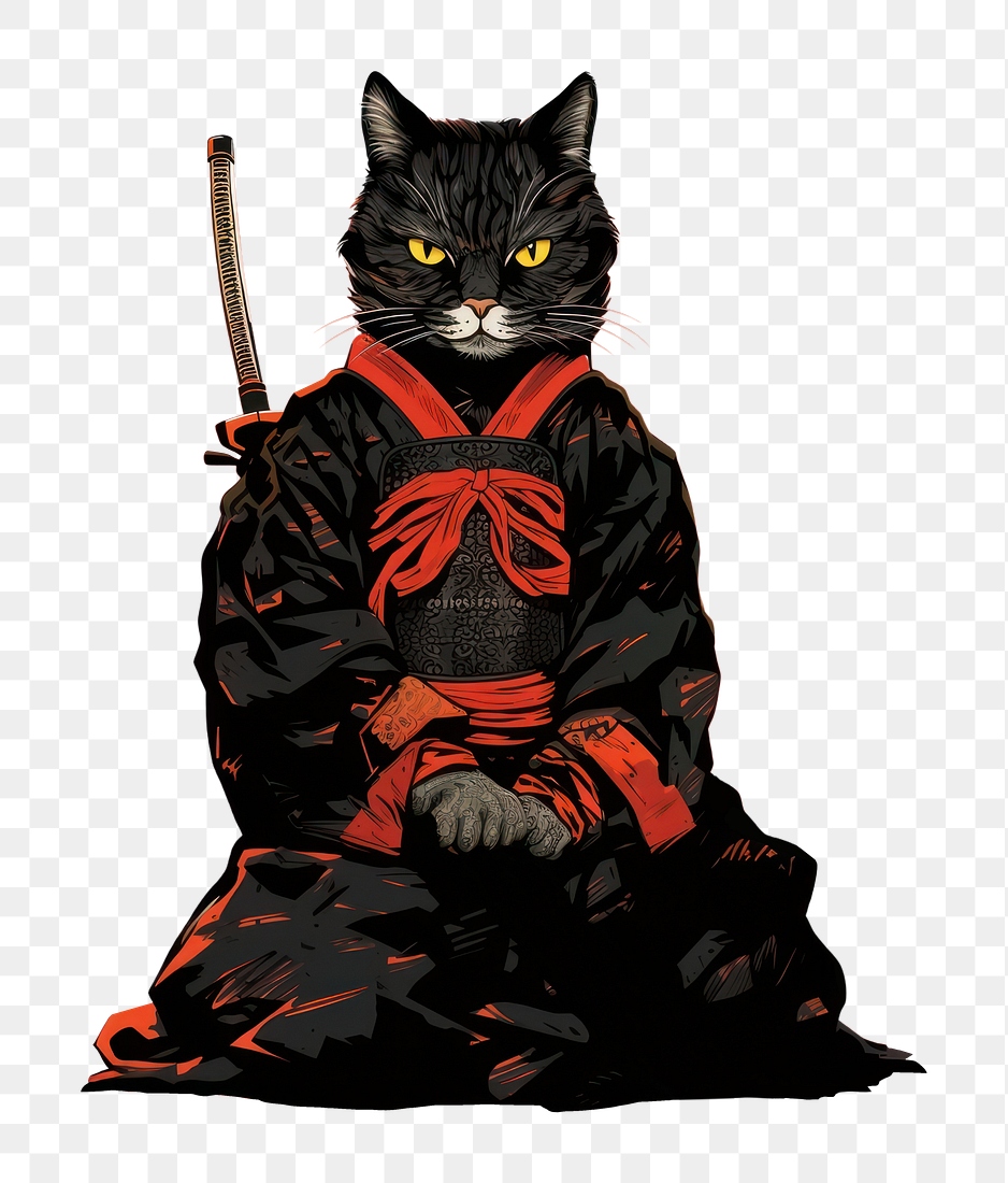 PNG Edo era shogun cat | Premium PNG - rawpixel