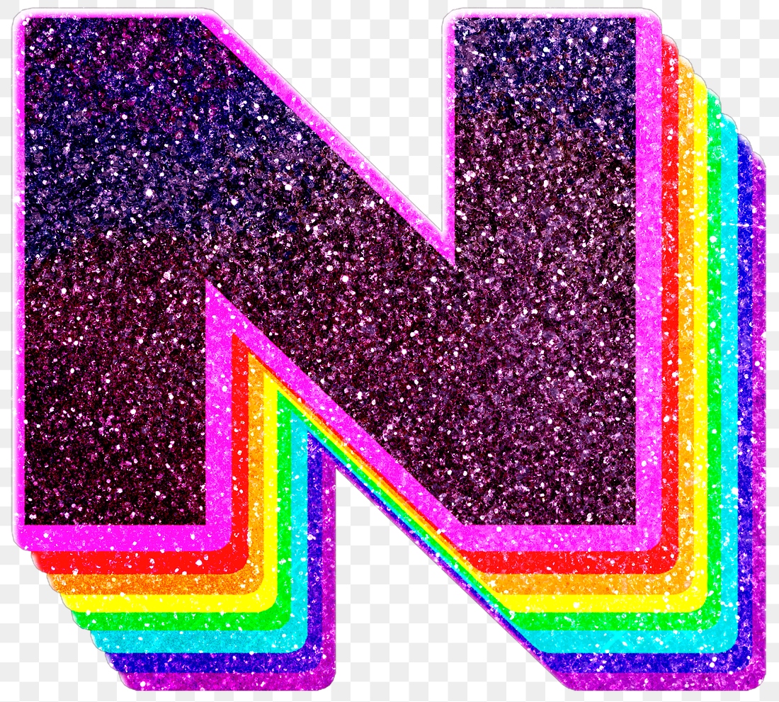 N letter layered rainbow glitter | Premium PNG Sticker - rawpixel