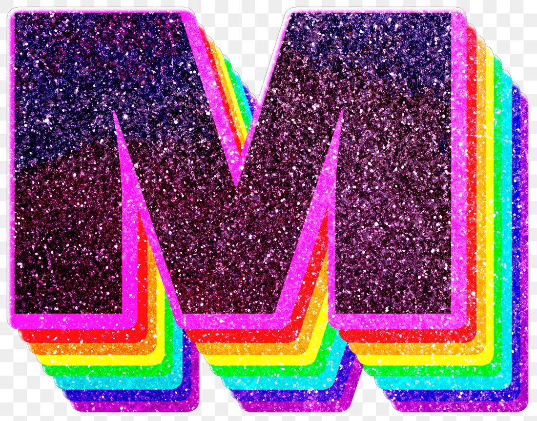 M letter layered rainbow glitter | Premium PNG Sticker - rawpixel
