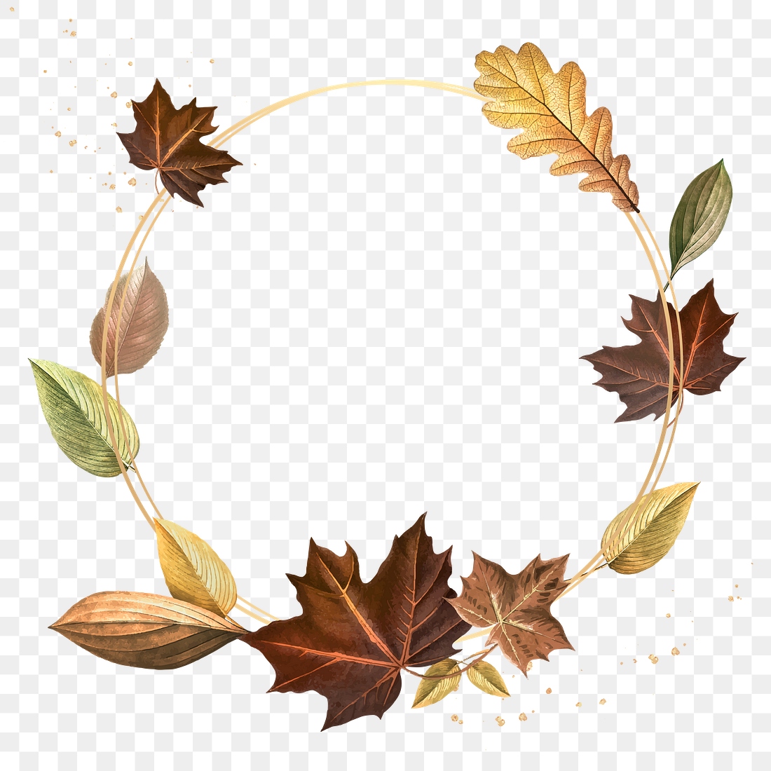 Autumn leaves golden round frame | Premium PNG - rawpixel