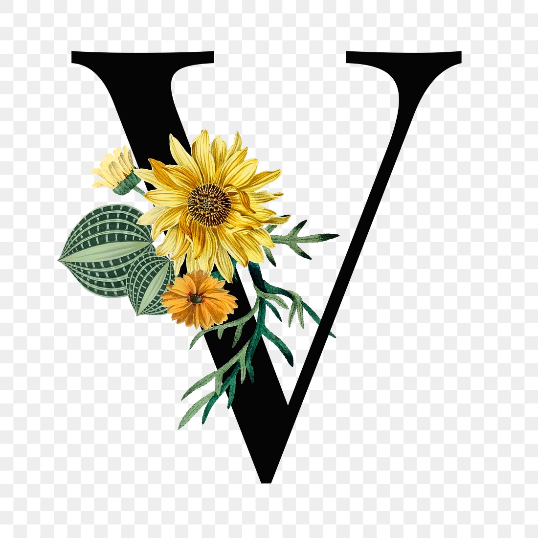 V png floral alphabet font | Premium PNG Sticker - rawpixel
