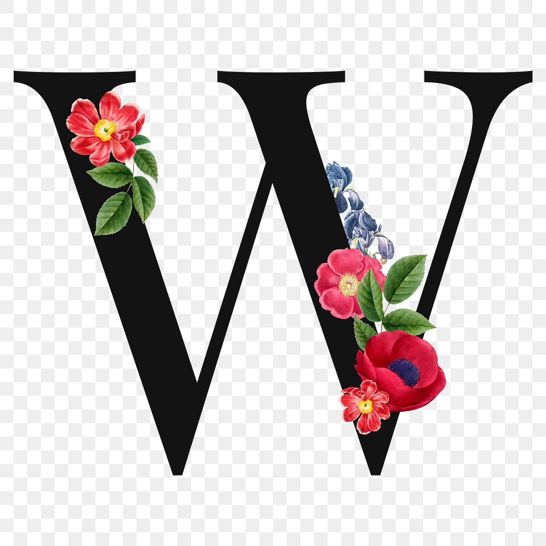 Flower decorated capital letter W | Premium PNG Sticker - rawpixel