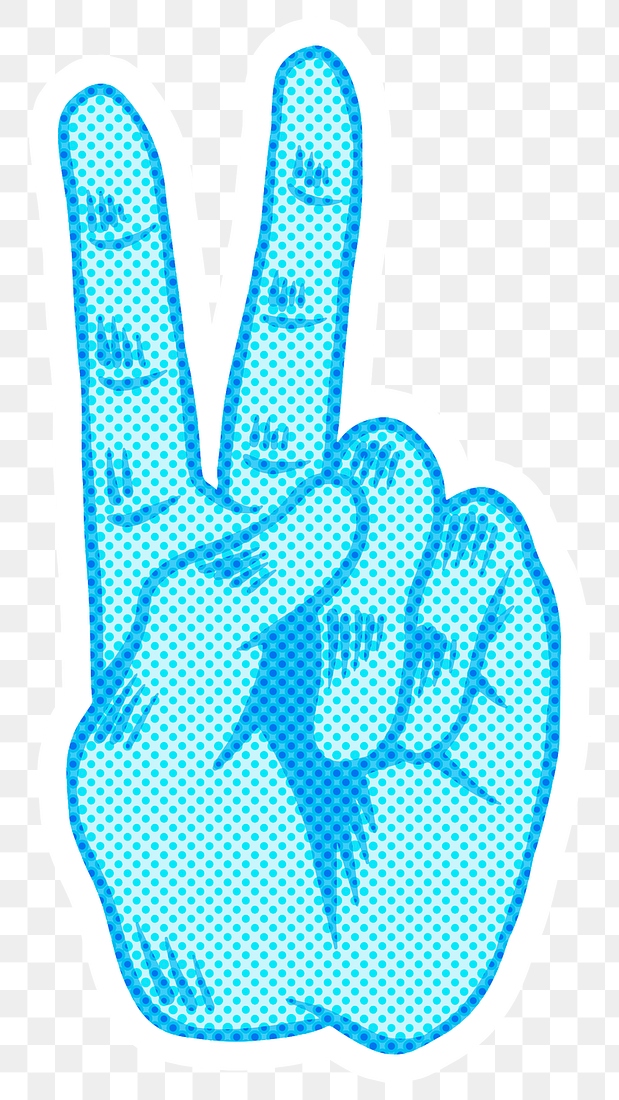 Halftone blue peace hand sign | Premium PNG Sticker - rawpixel