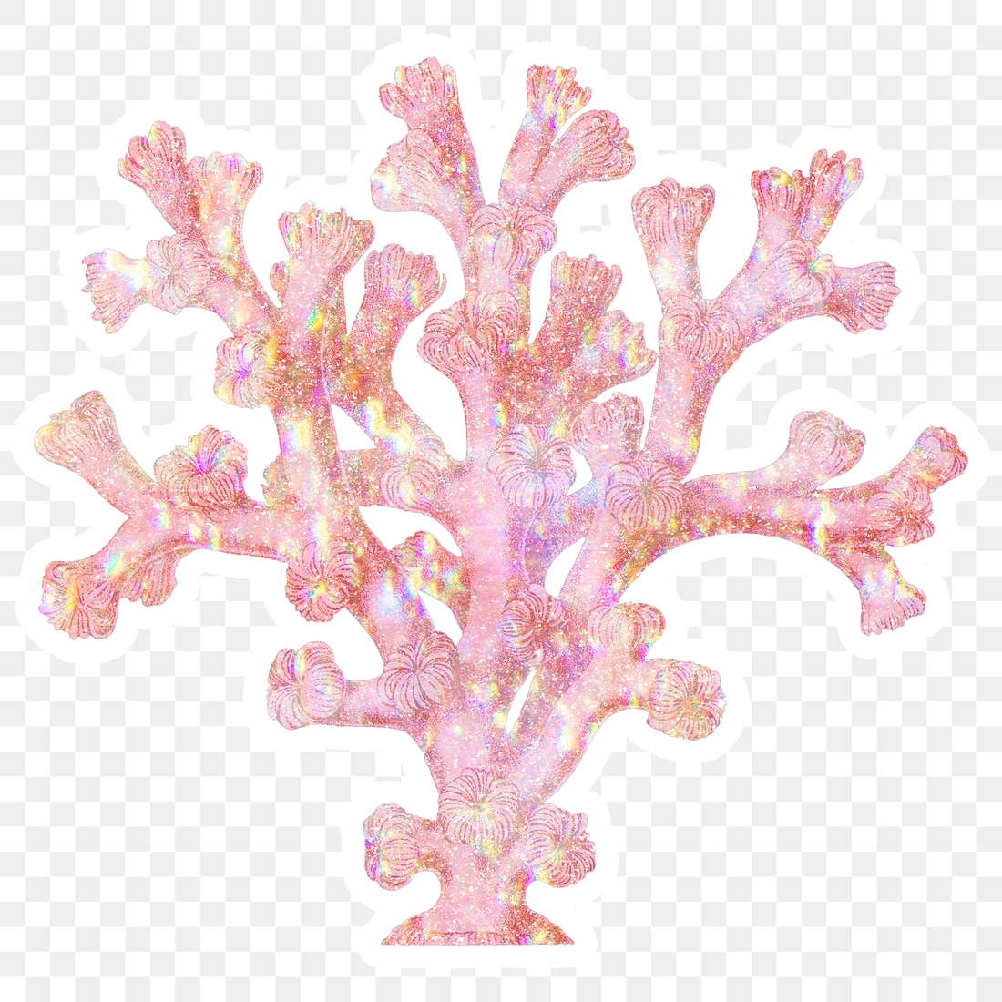 Pink holographic coral sticker white | Premium PNG Sticker - rawpixel