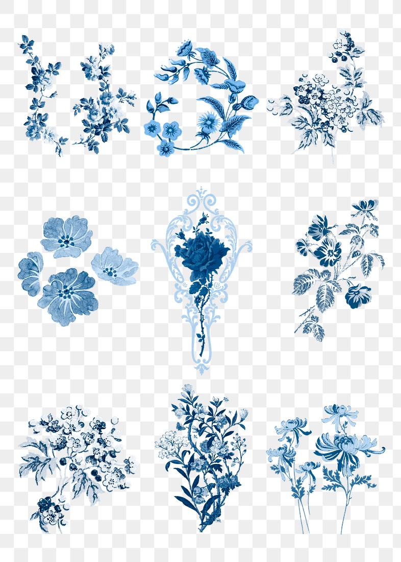 Blue flower set png vintage | Premium PNG - rawpixel