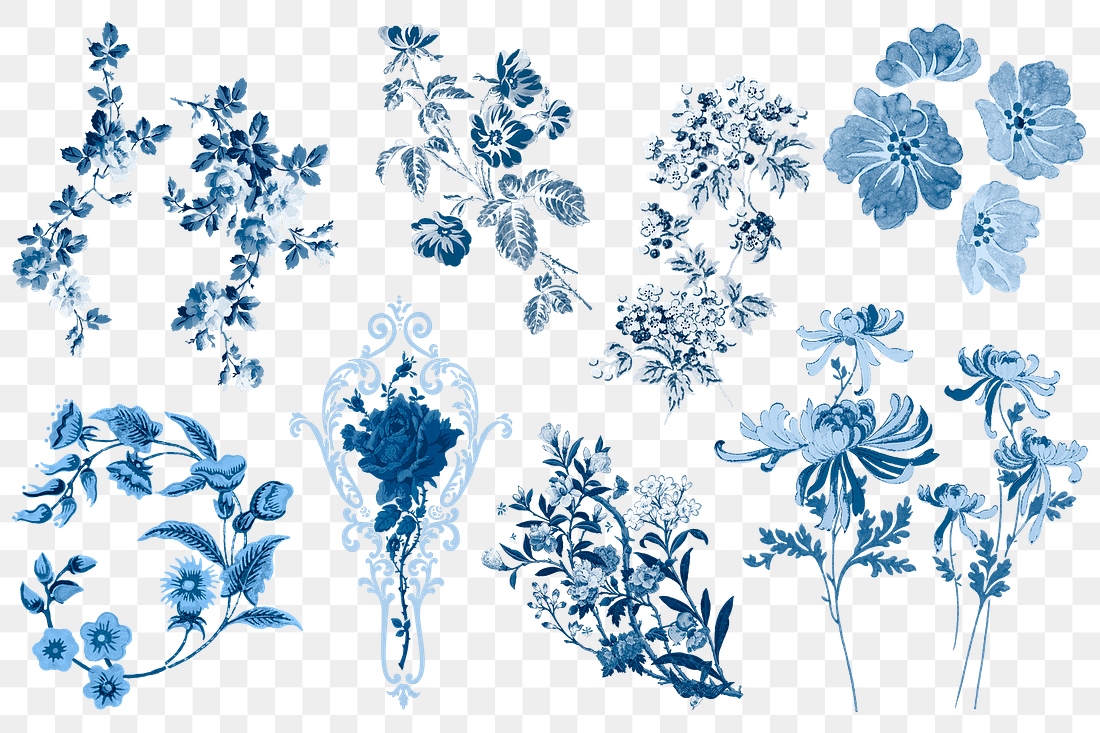 Blue flower set png vintage | Premium PNG - rawpixel