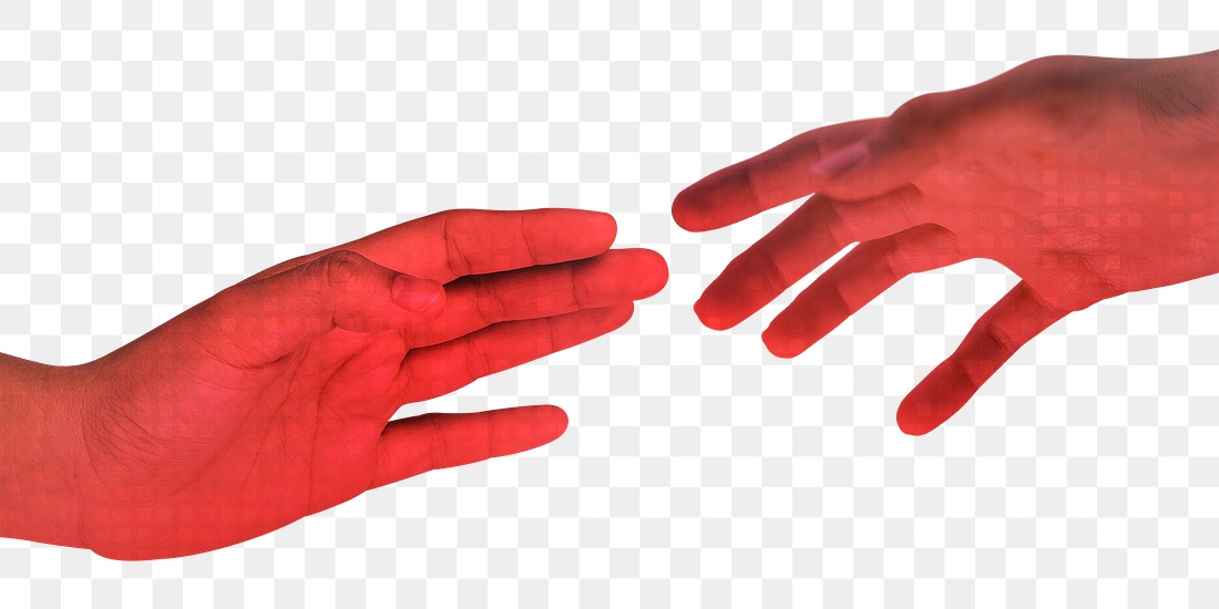 Two red reaching hands png | Premium PNG Sticker - rawpixel