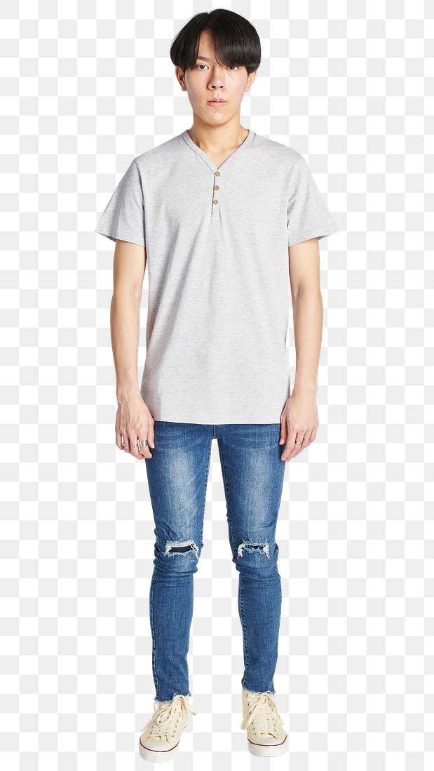 Asian man gray t-shirt full | Premium PNG Sticker - rawpixel