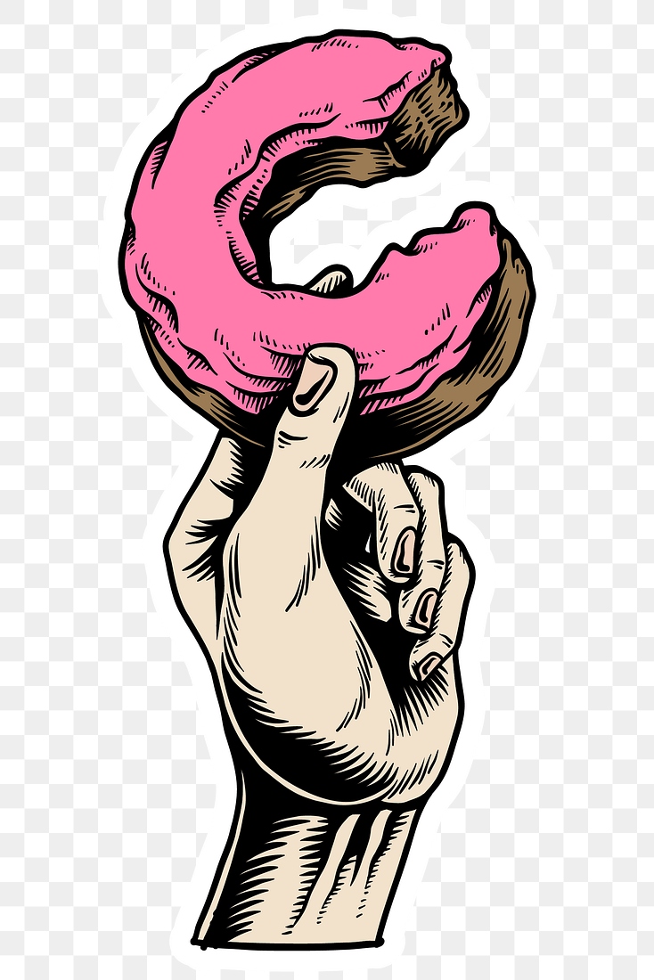 Hand holding pink glazed bitten | Premium PNG Sticker - rawpixel