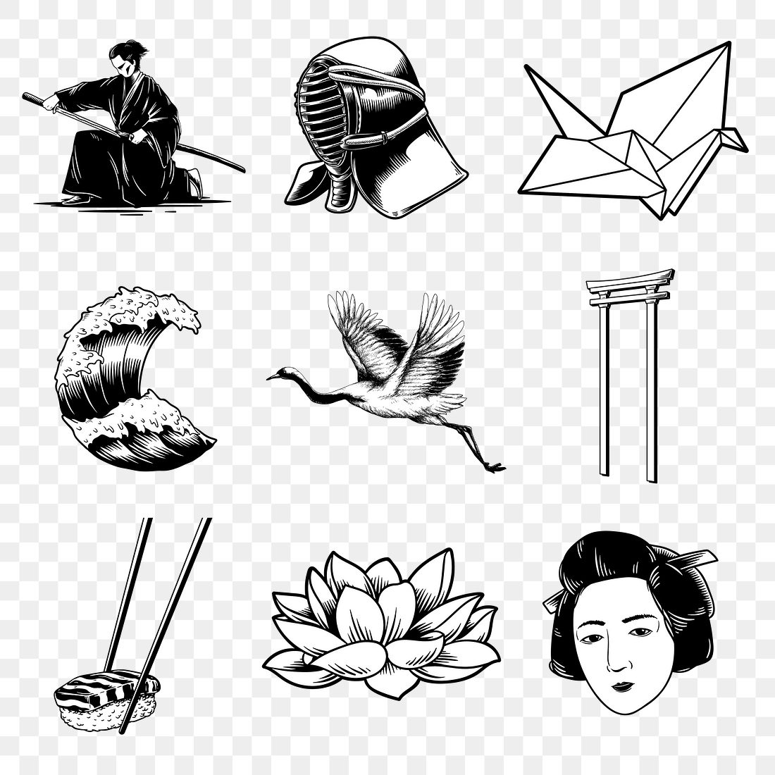 Traditional Japanese sticker design elements | Premium PNG - rawpixel