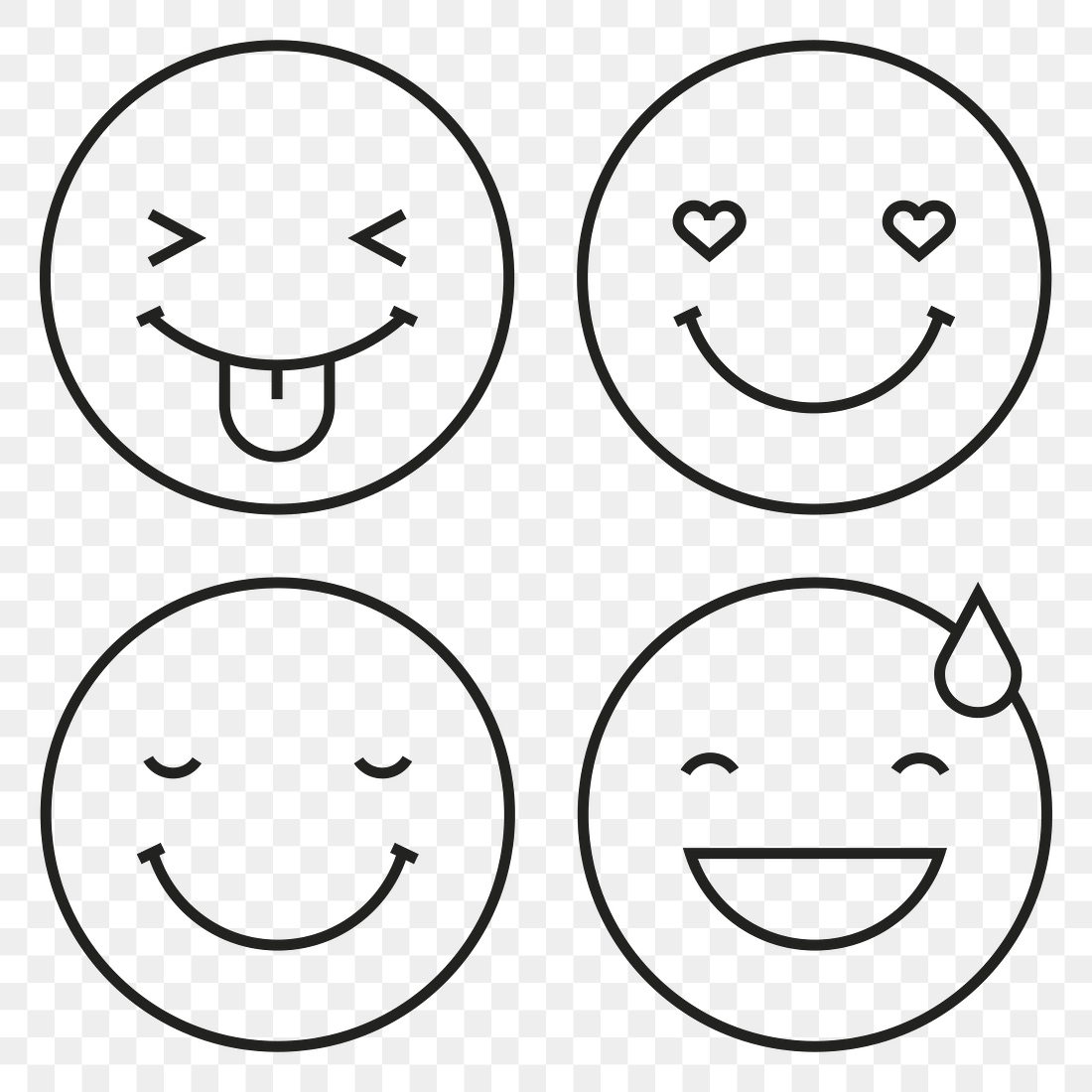 Black outline emoticon set isolated | Premium PNG - rawpixel