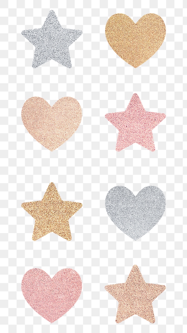 Glitter heart and star sticker | Premium PNG - rawpixel