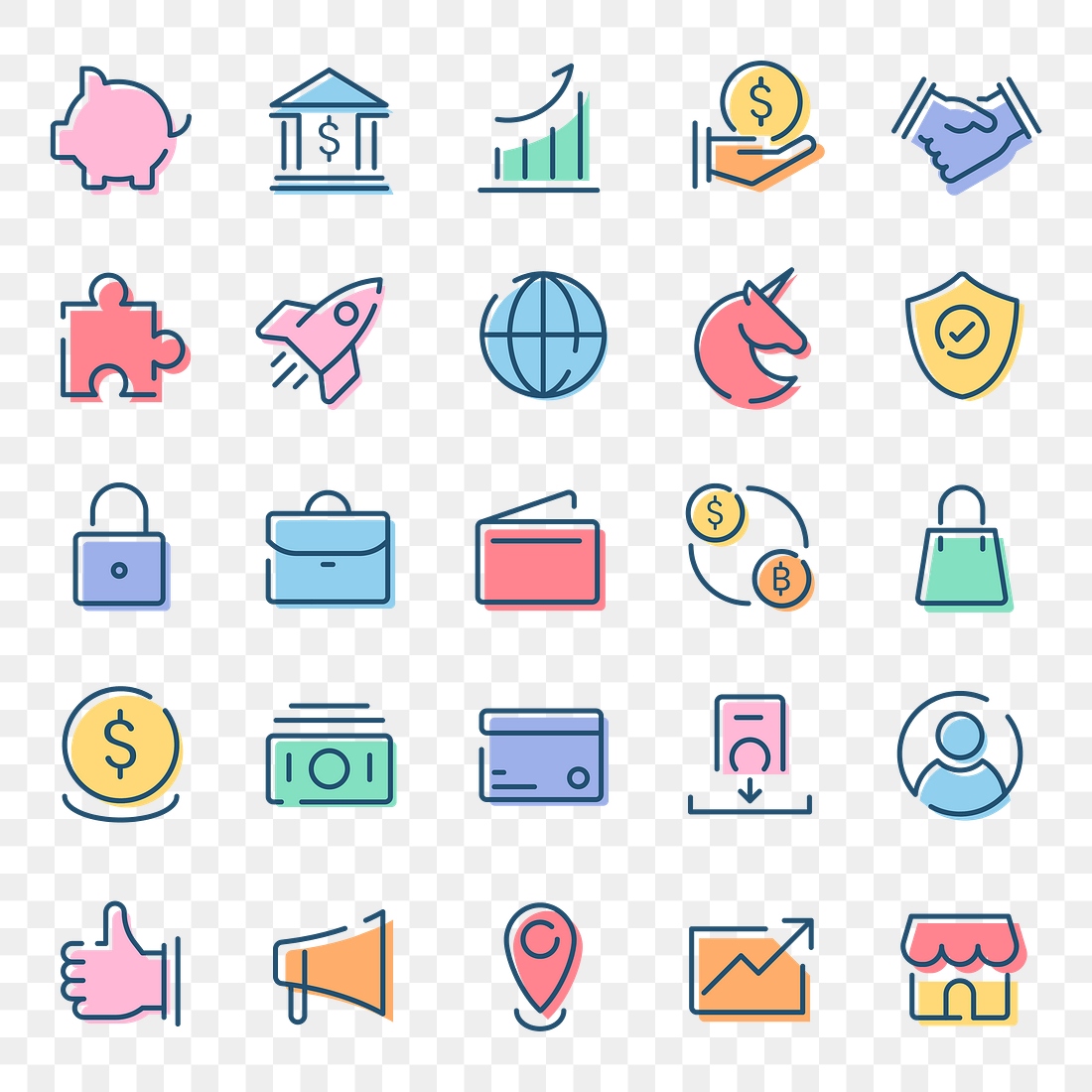 Business png icons colorful minimal | Premium PNG - rawpixel
