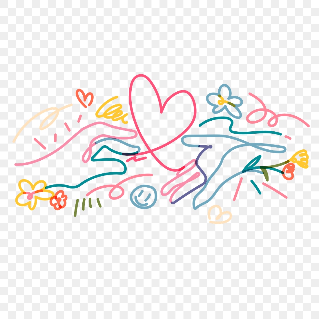 Colorful hands png line clipart, | Free PNG - rawpixel