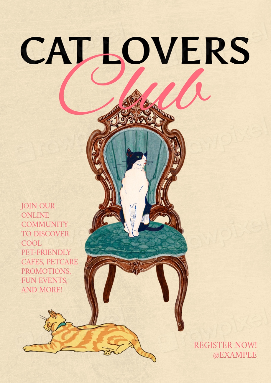 Cat lovers club poster template, | Premium Editable Template - rawpixel