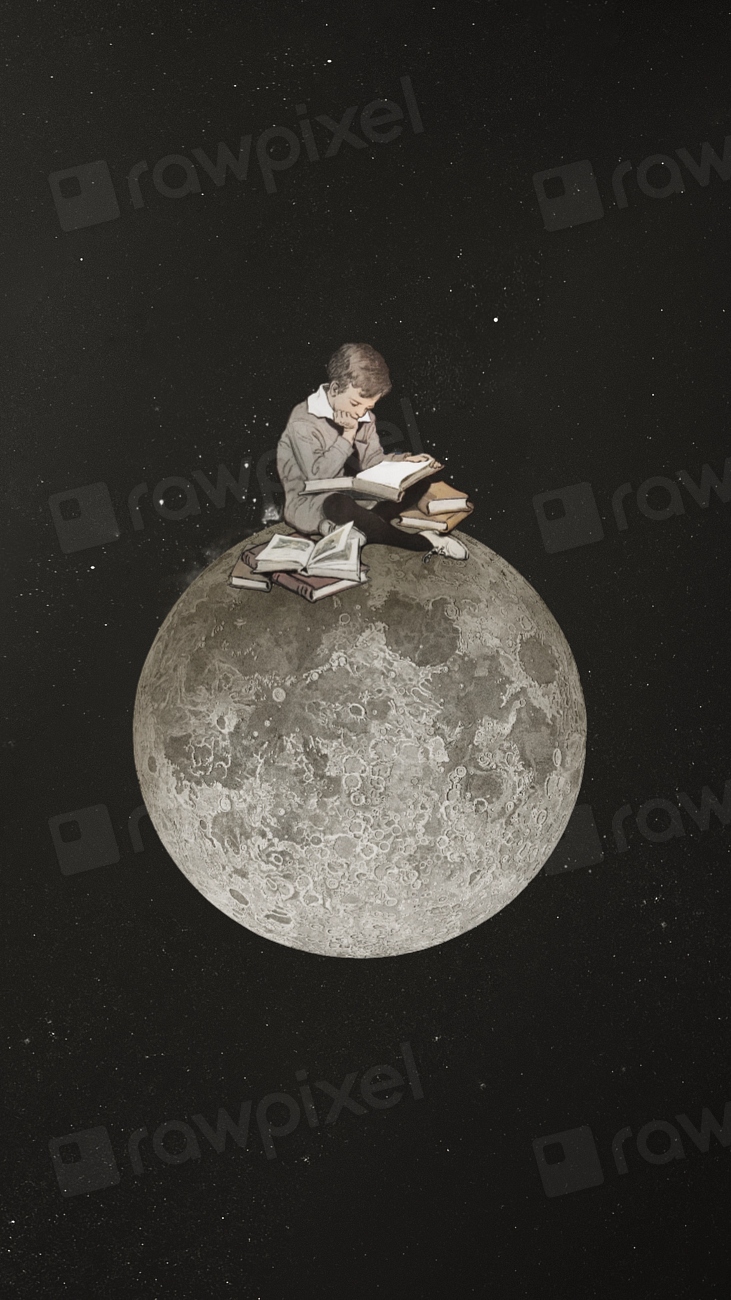 Boy reading moon iPhone wallpaper, | Premium Editable Design - rawpixel
