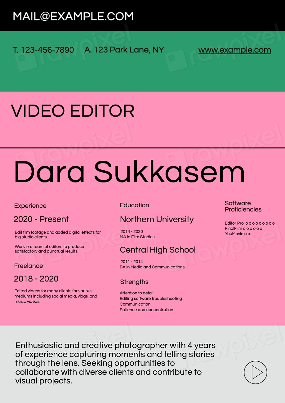 Video editor resume template, editable | Premium Editable Template ...