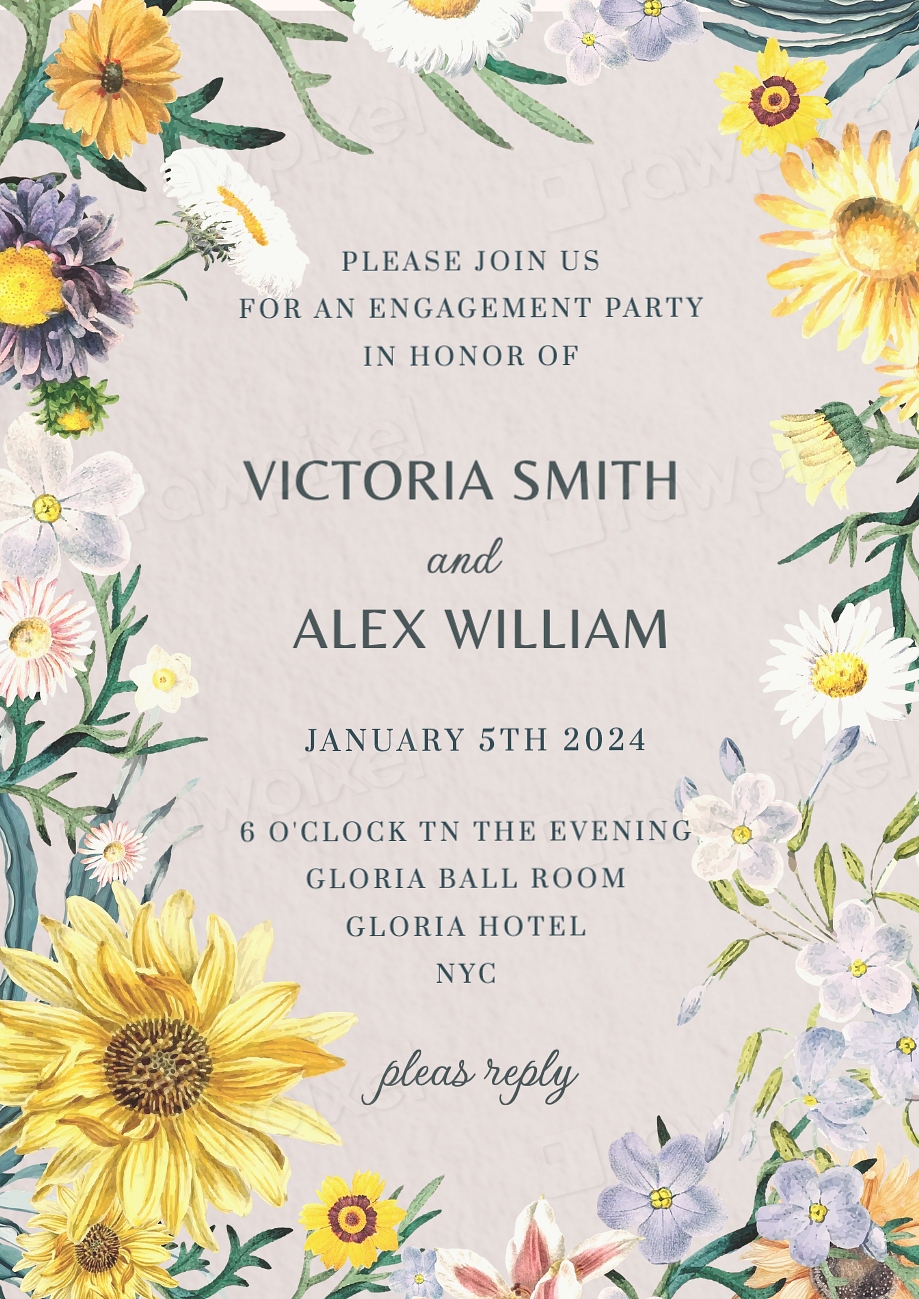 Engagement invitation card template, editable | Free Editable Template ...