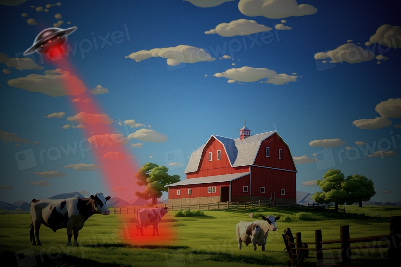 3D alien UFO abducting cow | Free Editable Design - rawpixel