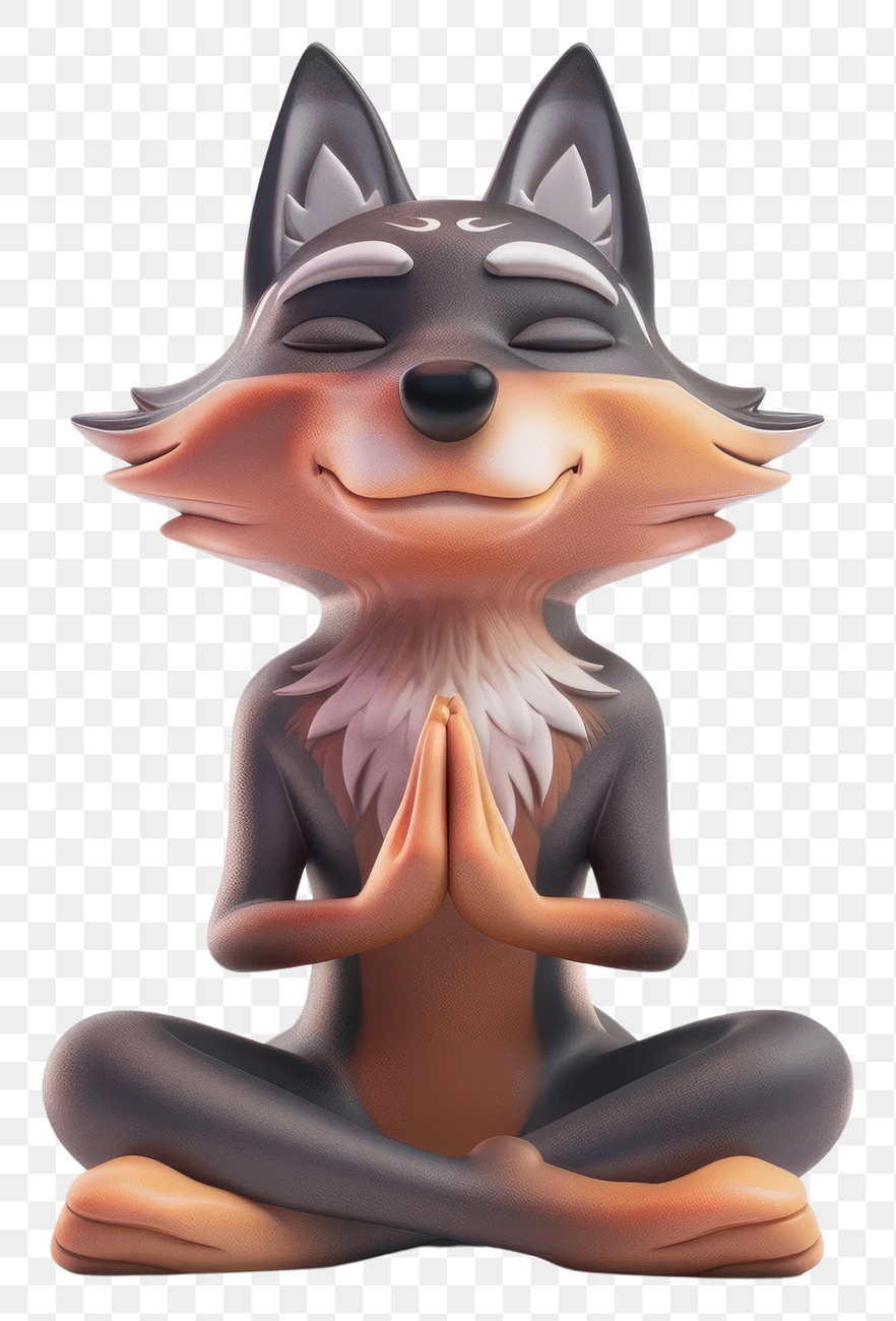 PNG Meditating wolf figurine person | Free PNG - rawpixel
