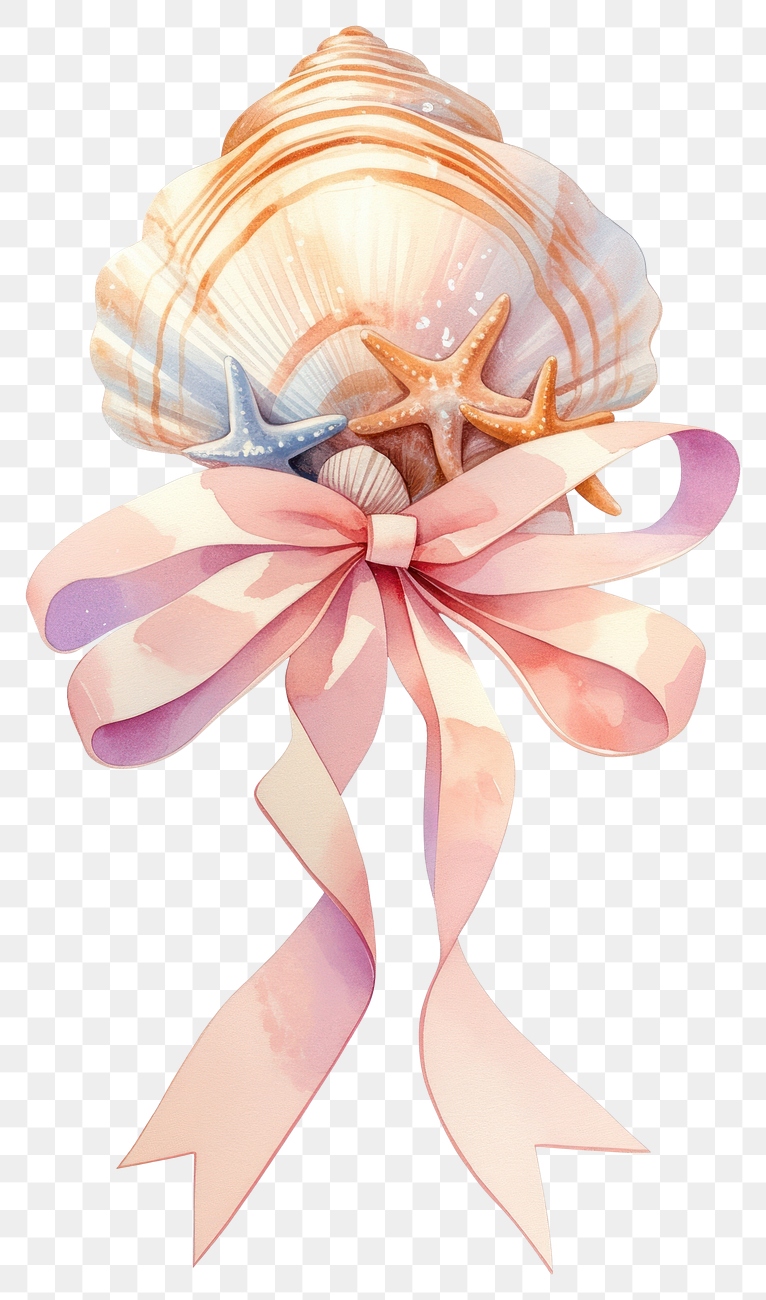 PNG Seashells with pink ribbon | Free PNG - rawpixel