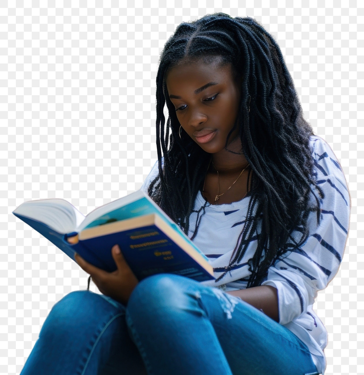 PNG African American teenage reading | Premium PNG - rawpixel