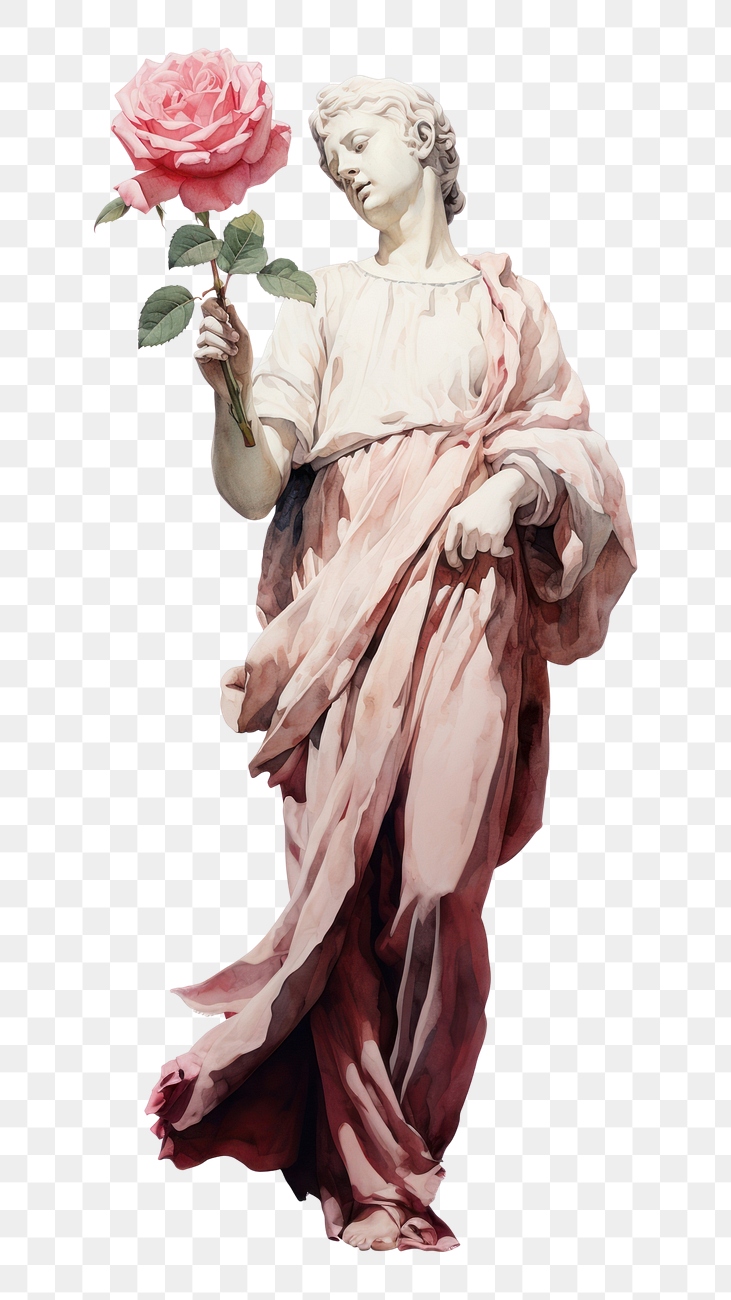 PNG Statue holding rose painting | Free PNG - rawpixel