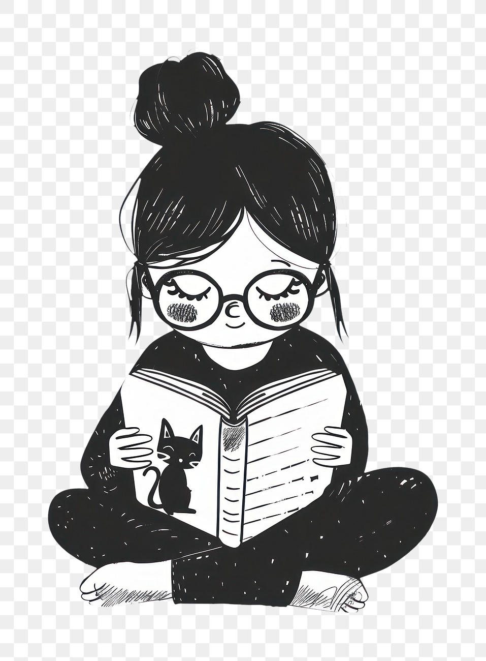 PNG Fun illustration cute reading | Free PNG - rawpixel