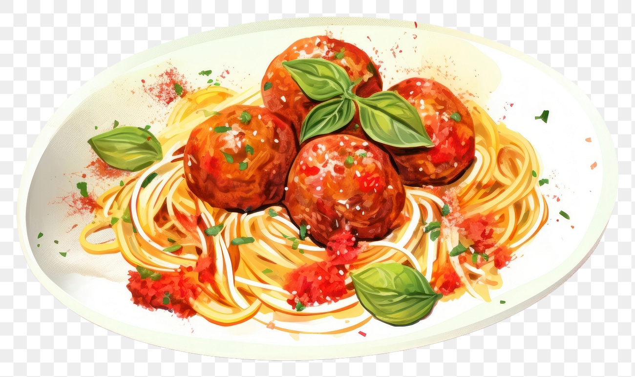 PNG Spaghetti meatball pasta plate. | Free PNG - rawpixel