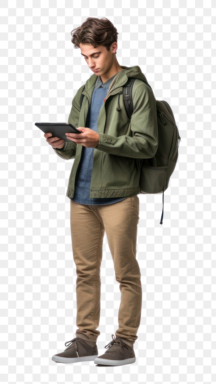 PNG Student standing backpack computer | Free PNG - rawpixel