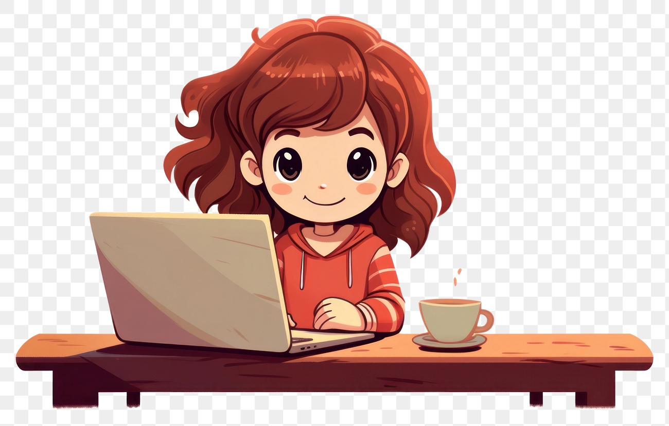 PNG little girl computer cartoon | Free PNG - rawpixel