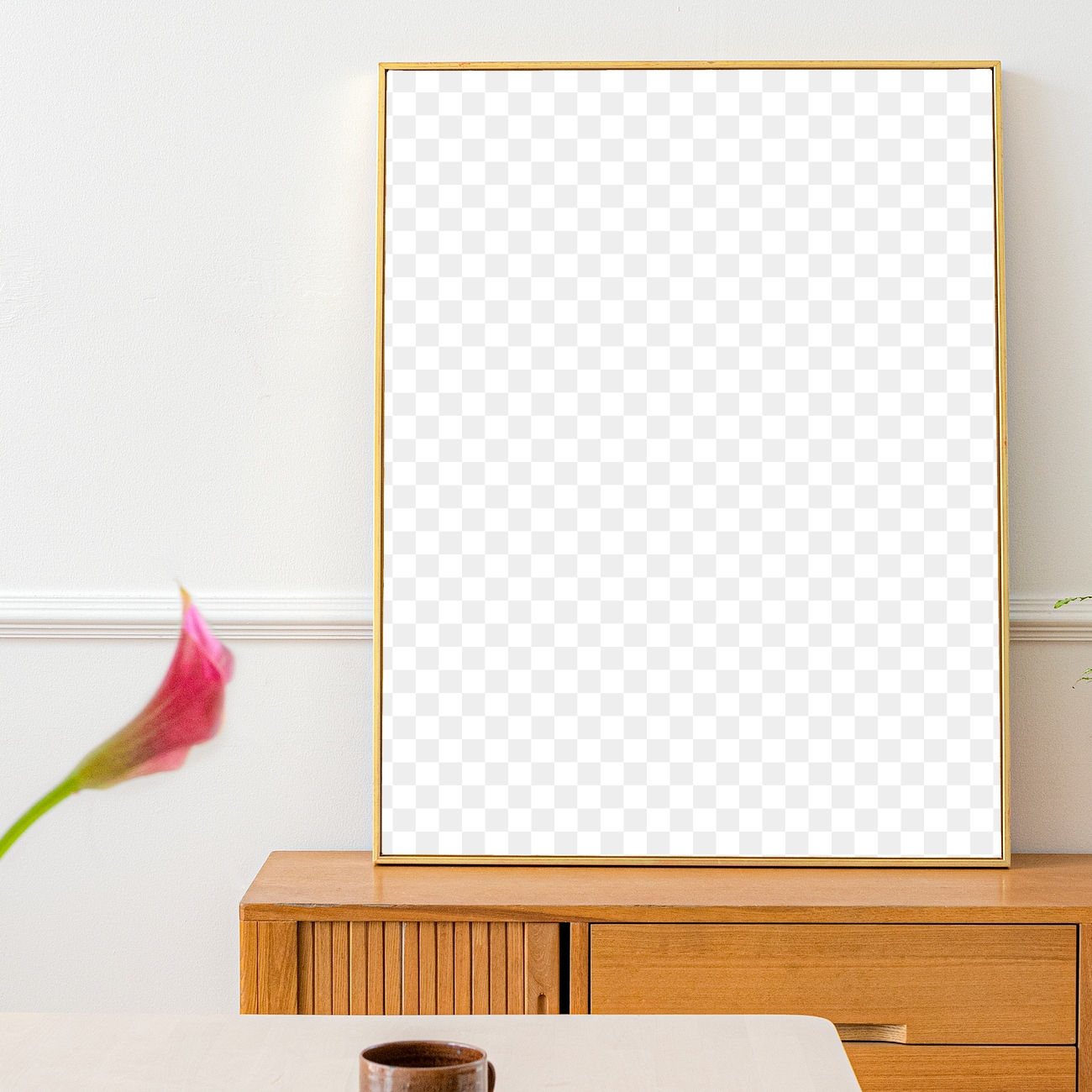 Picture frame mockup on a wooden | Free PNG - rawpixel