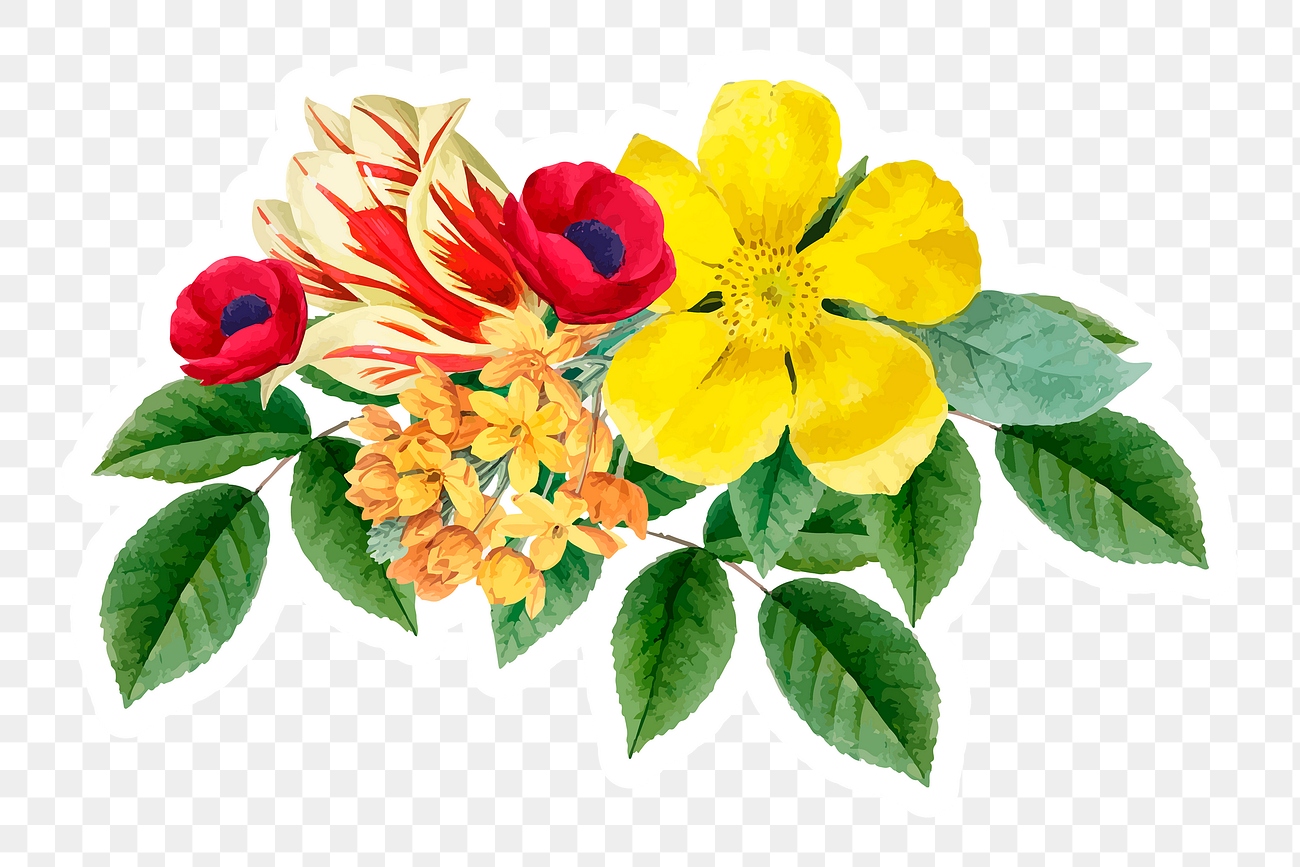 Colorful summer flowers sticker design | Premium PNG Sticker - rawpixel