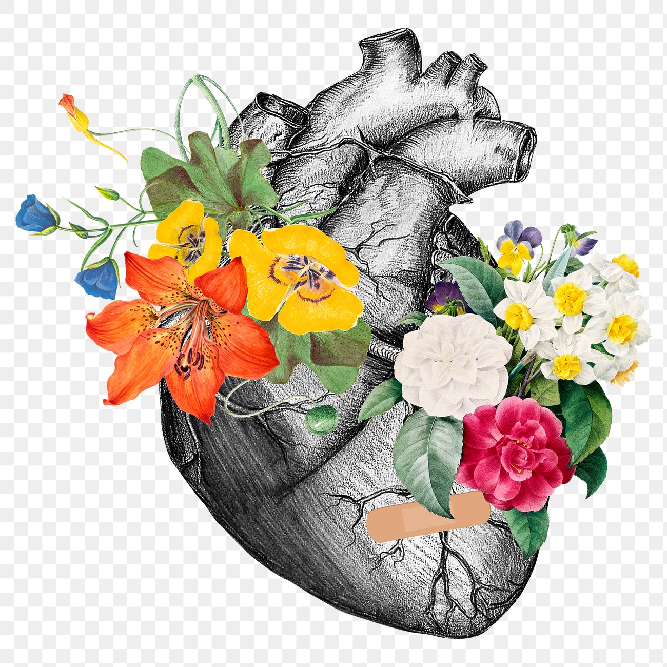 Beautiful heart png sticker, flower | Free PNG - rawpixel