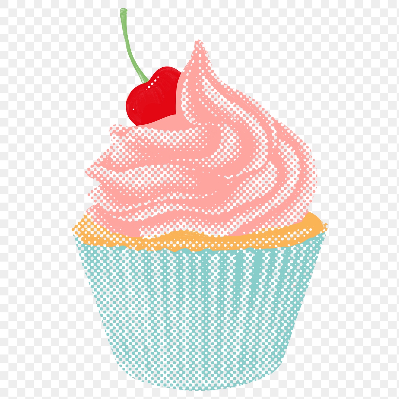 Halftone cherry cupcake design element | Free PNG Sticker - rawpixel