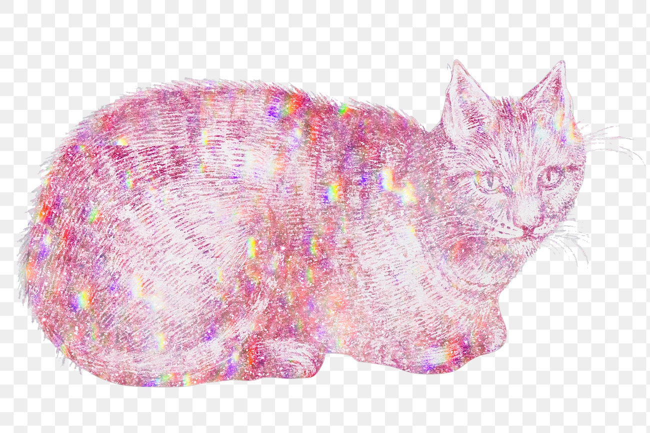 Pink holographic cat design element | Premium PNG Sticker - rawpixel