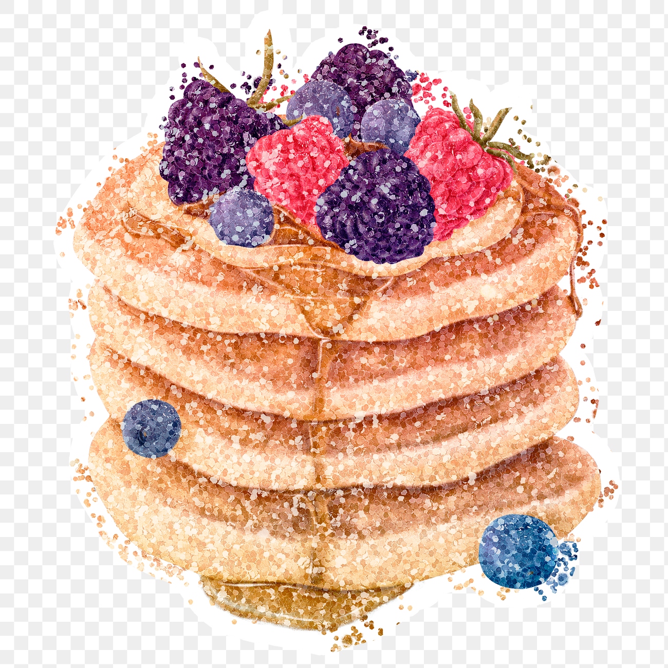 Glittery pancake topped with berries | Free PNG Sticker - rawpixel