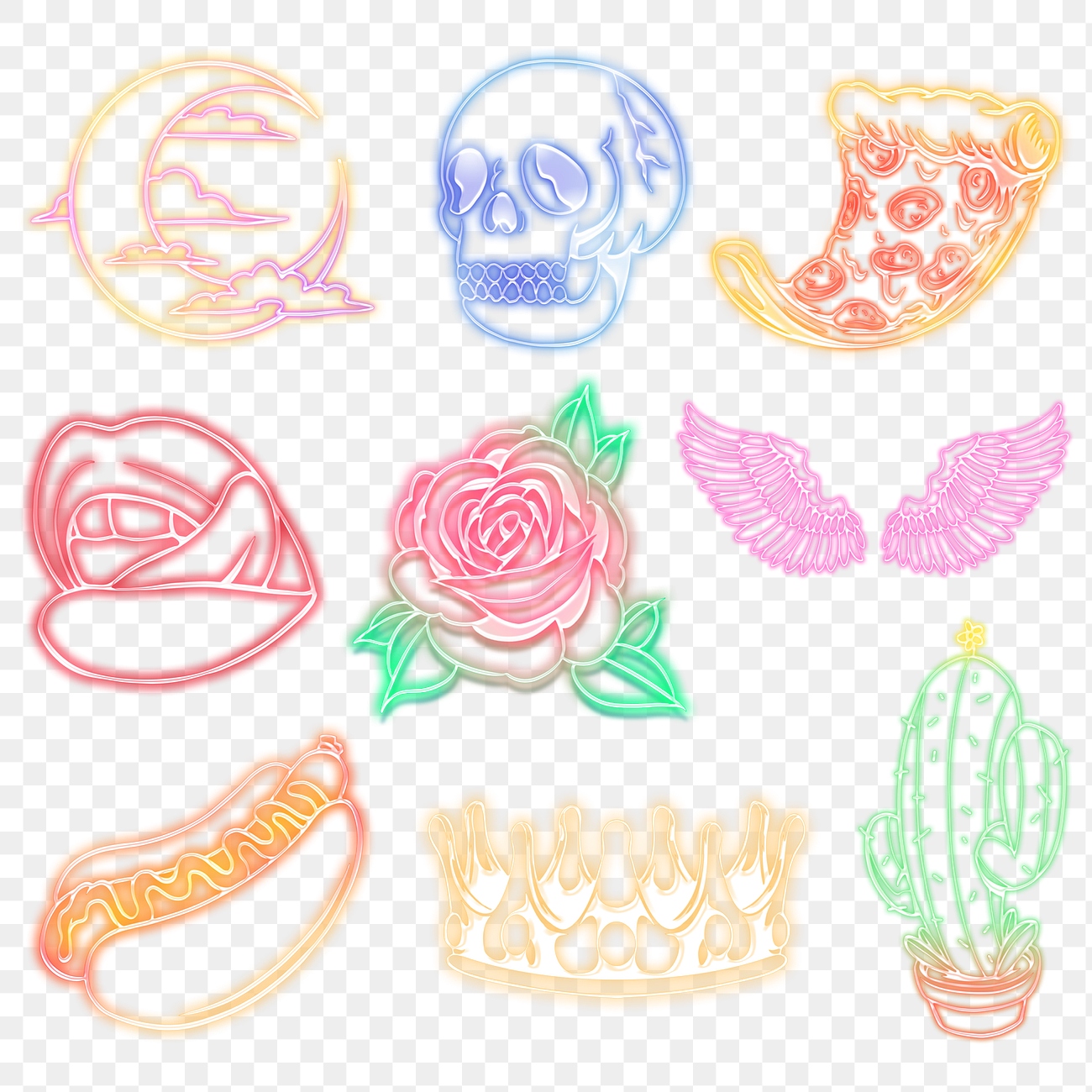 Colorful cute neon sticker set | Premium PNG - rawpixel