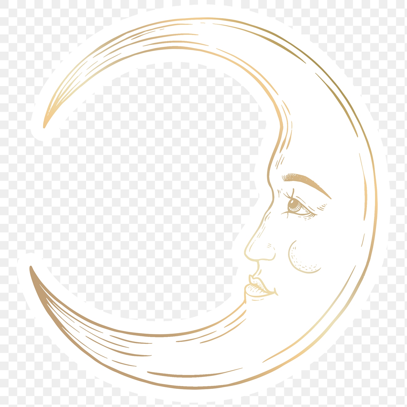 Golden crescent moon face sticker | Premium PNG Sticker - rawpixel