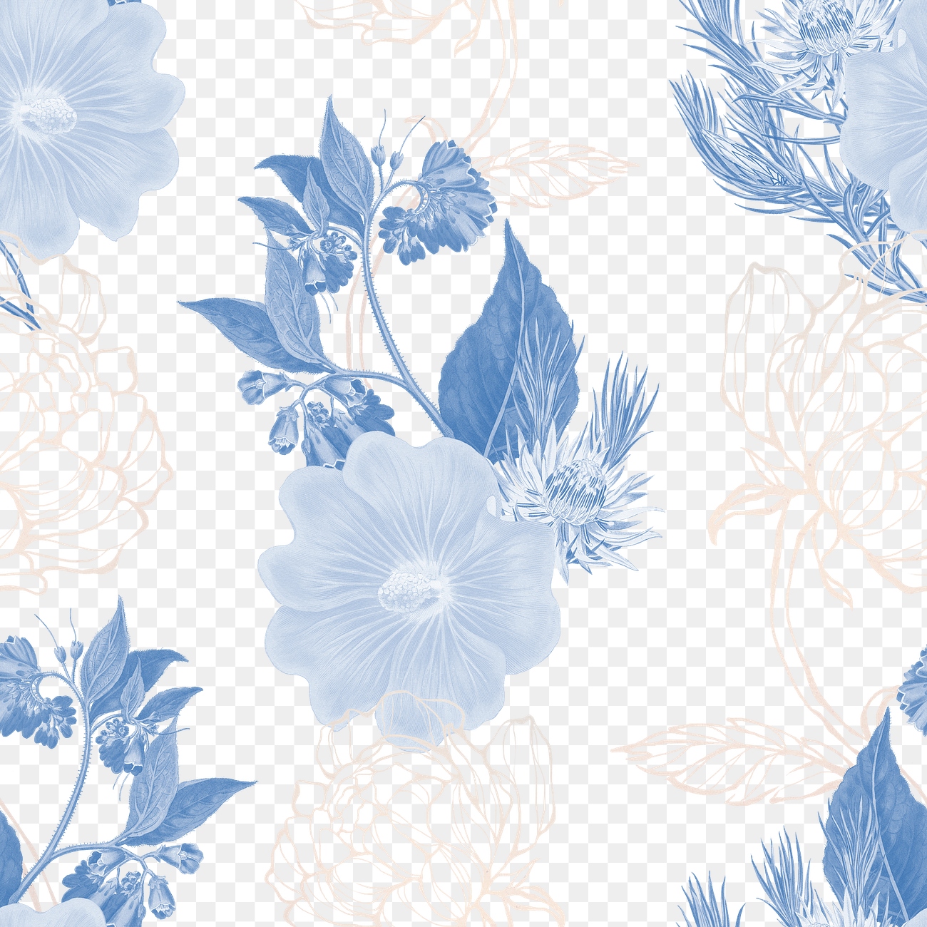 Hand drawn blue flower patterned | Premium PNG - rawpixel