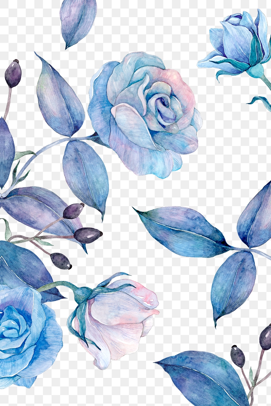 Blue watercolor rose png patterned | Premium PNG - rawpixel