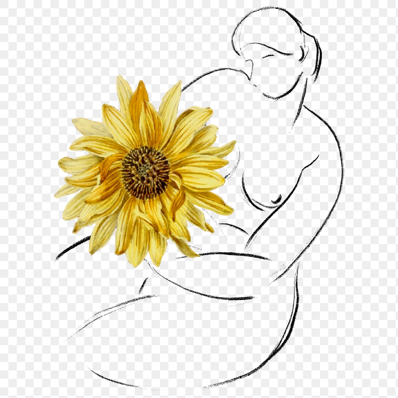Women holding flower outline png | Premium PNG Sticker - rawpixel
