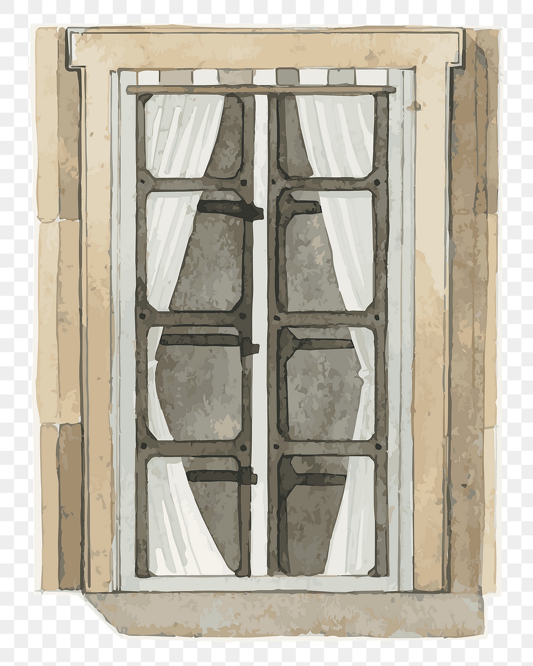 Png old window watercolor architectural | Premium PNG Sticker - rawpixel