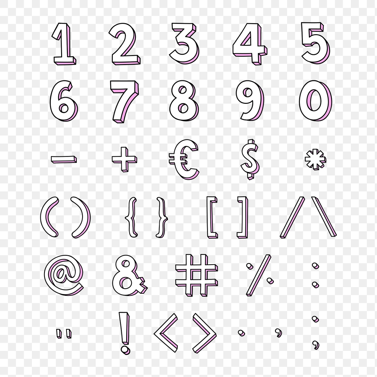 Styled numbers and symbol set | Premium PNG - rawpixel