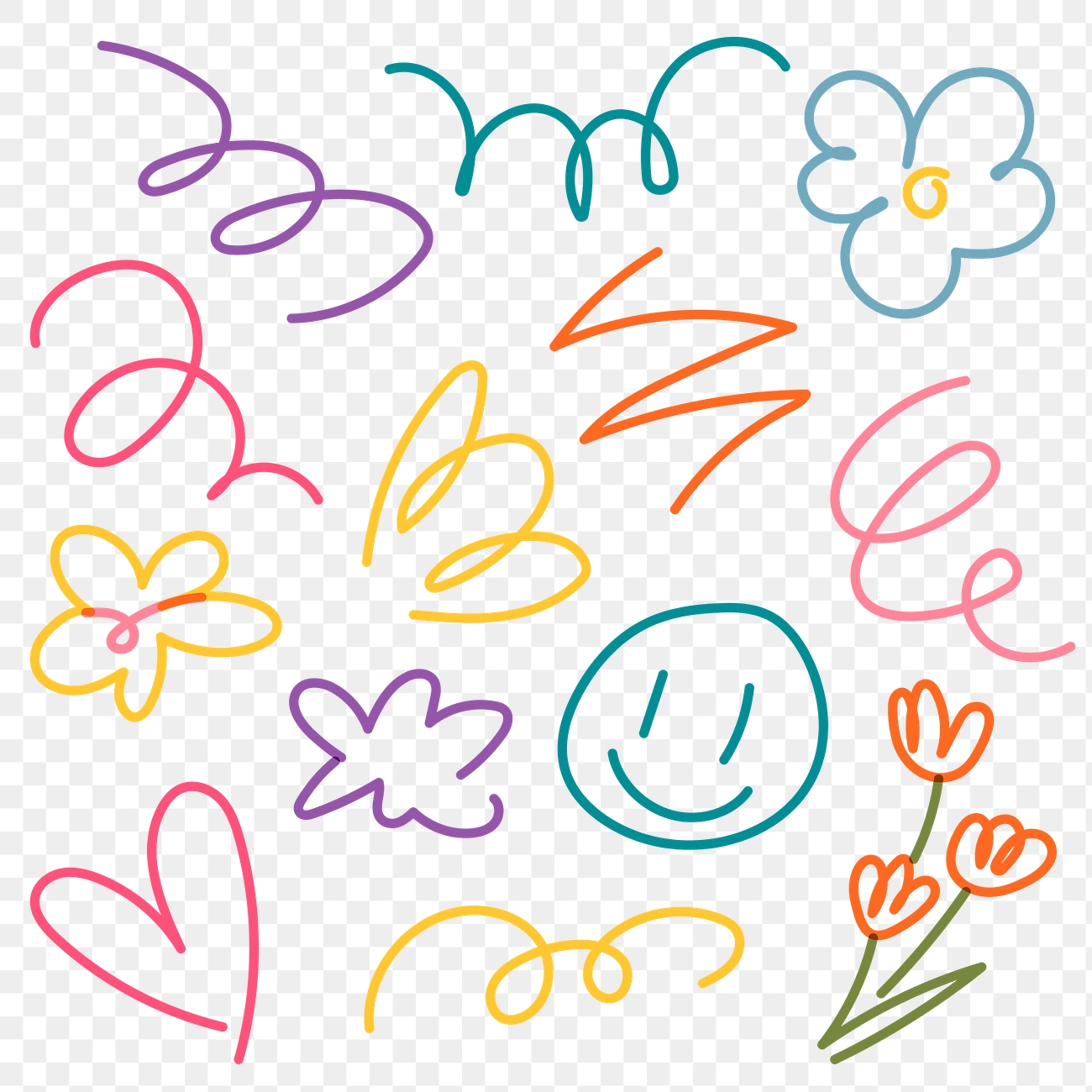 Cute line png doodle stickers, | Premium PNG - rawpixel