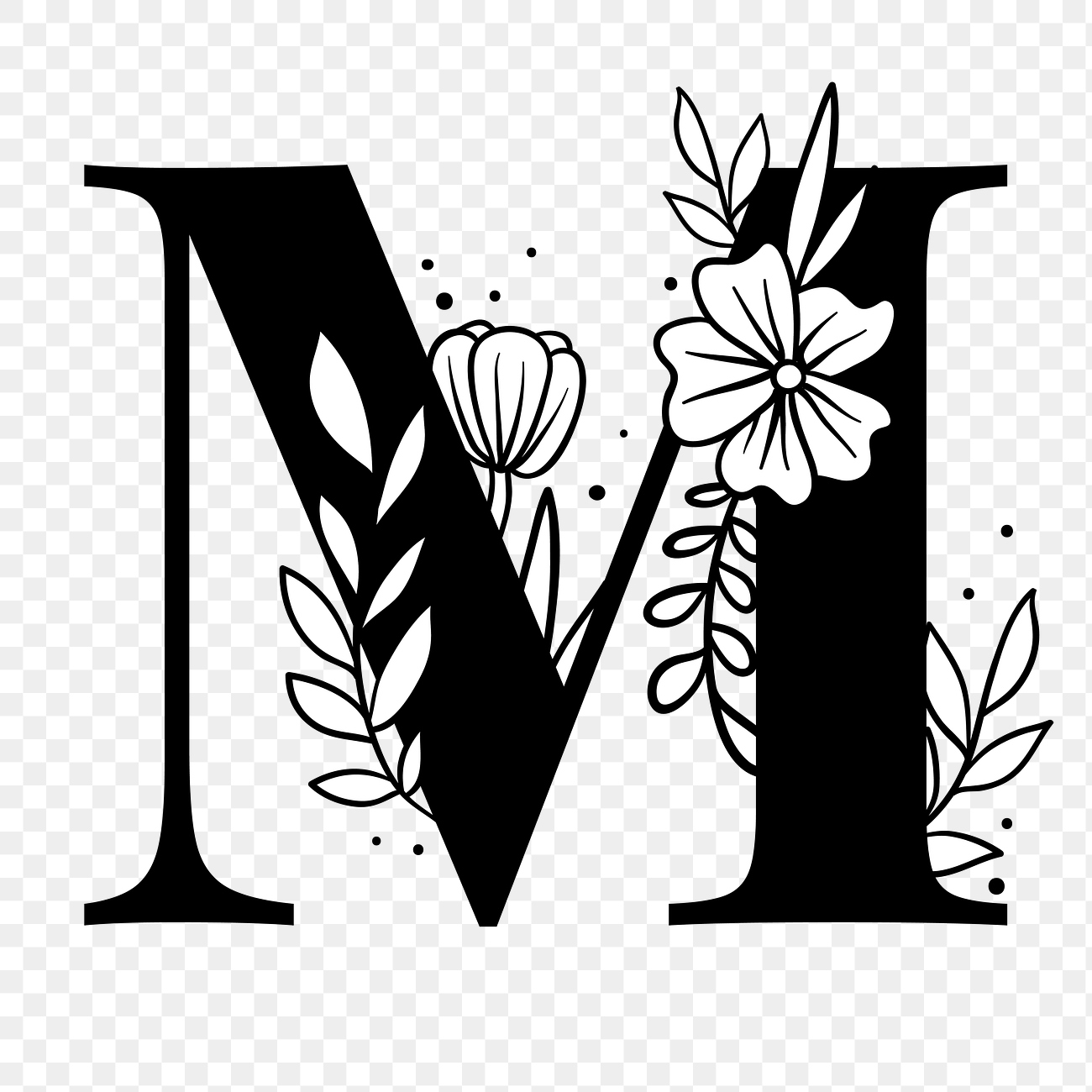 Png M floral alphabet typography | Free PNG Sticker - rawpixel