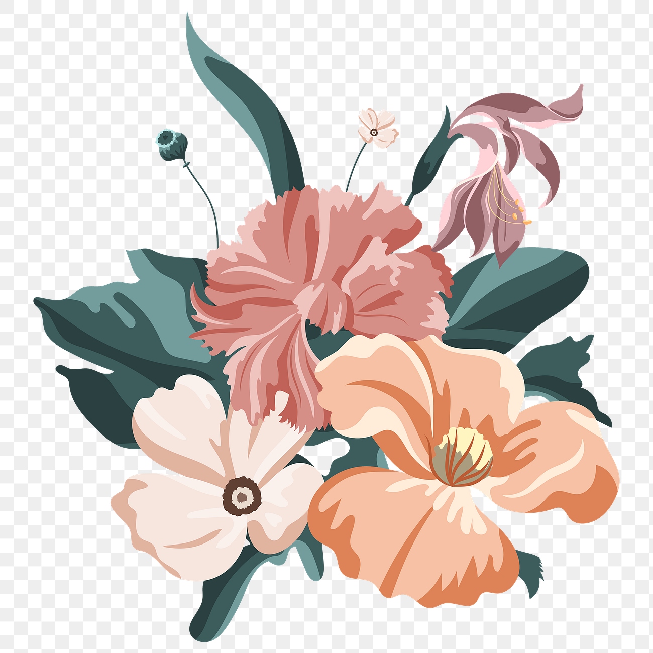 Colorful illustrated flowers design element | Free PNG Sticker - rawpixel